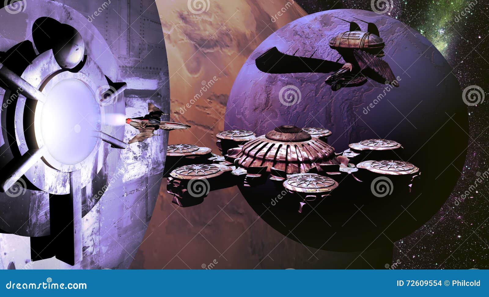 Spaceships and planets stock illustration. Illustration of colored ...