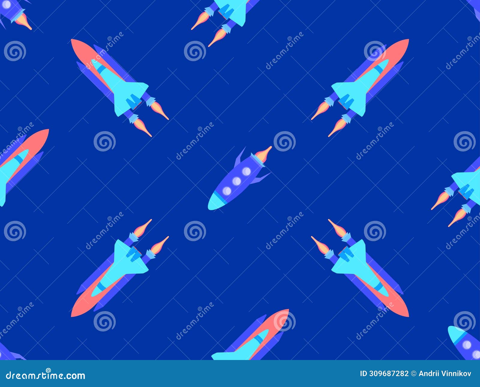 Spaceships Seamless Pattern. Orbital Launch Vehicle. Space Rockets in ...