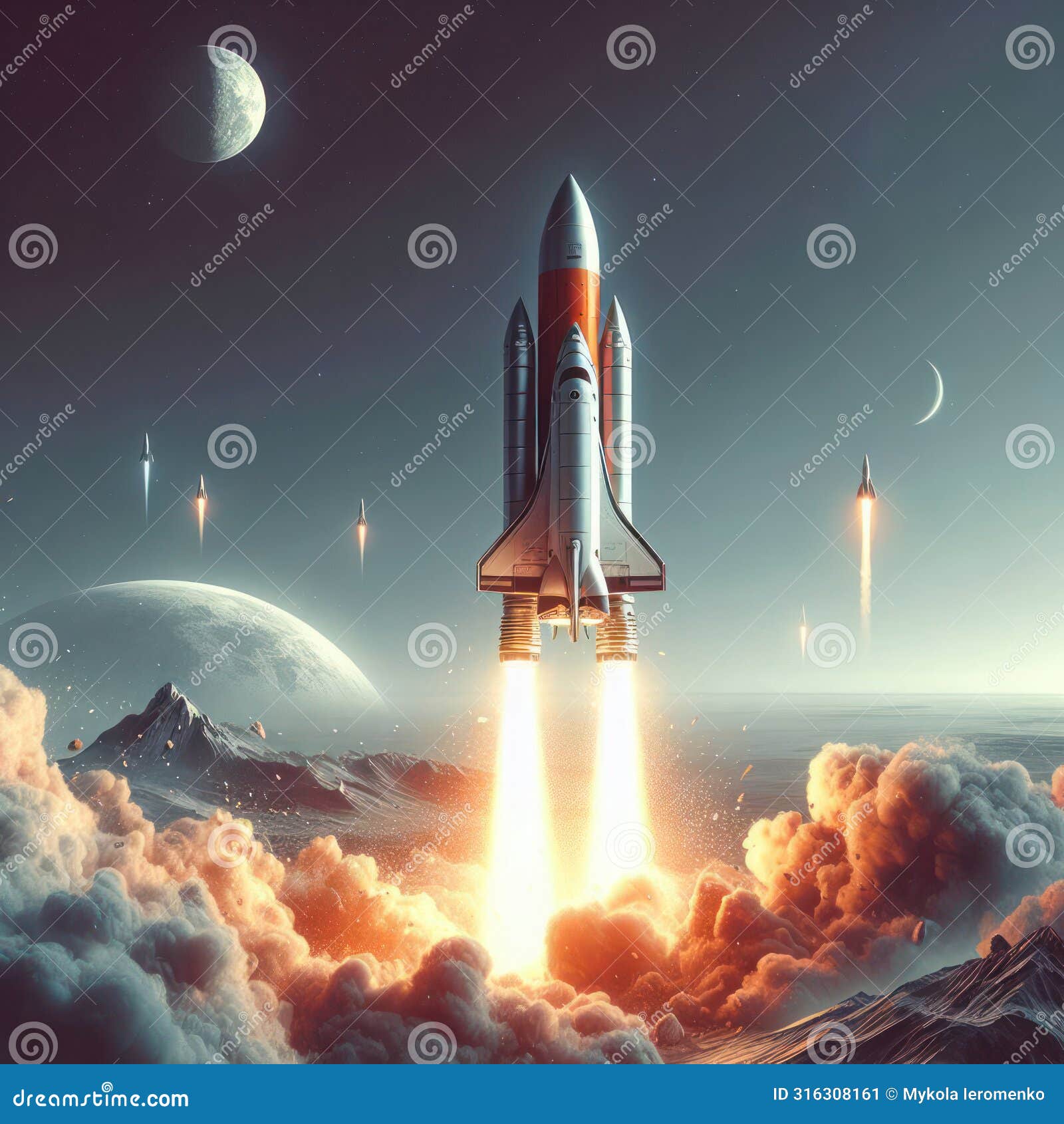 Spaceships Taking Off from the Planet. Stock Image - Image of ship ...