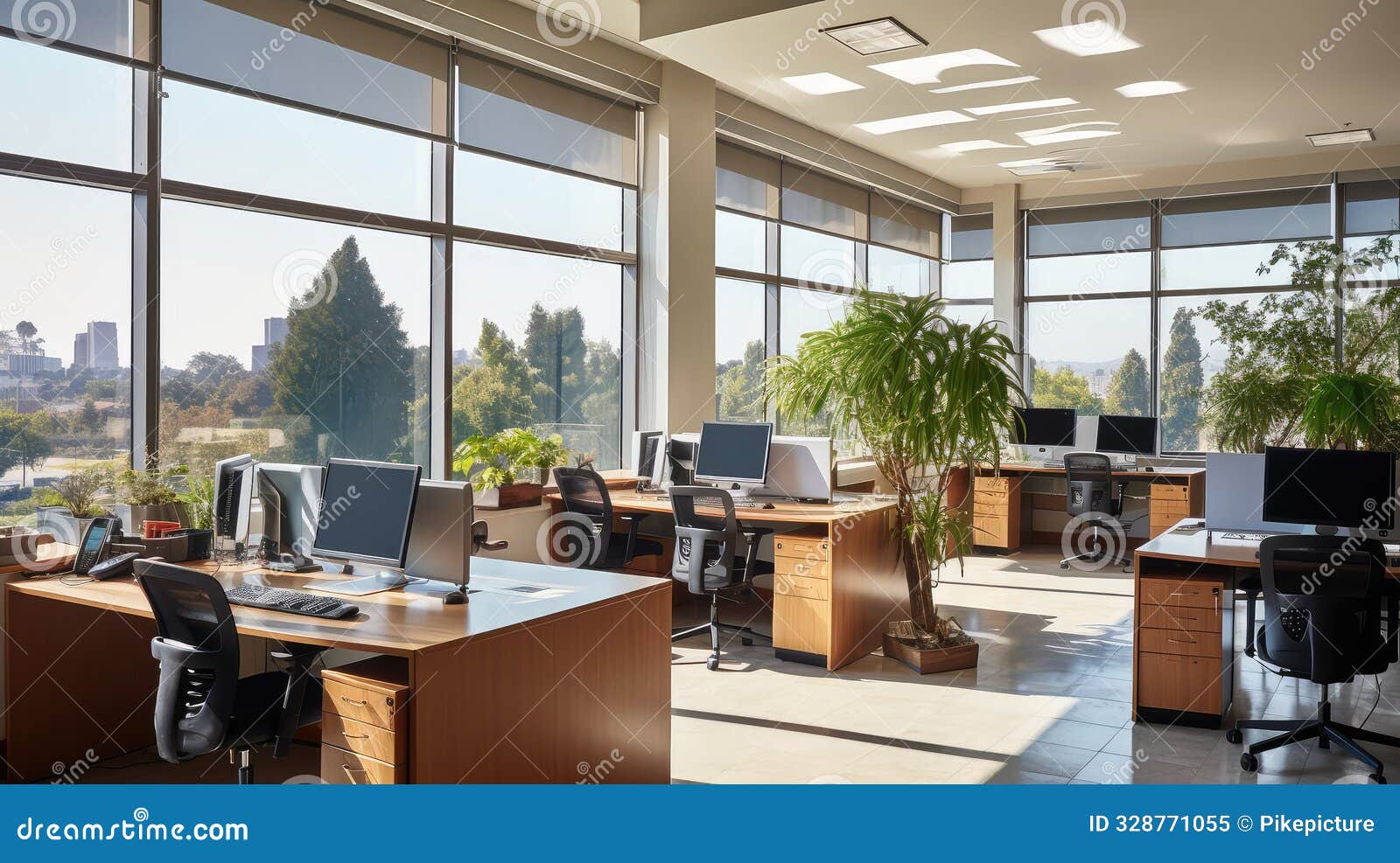 Spacious admin office stock illustration. Illustration of desks - 328771055