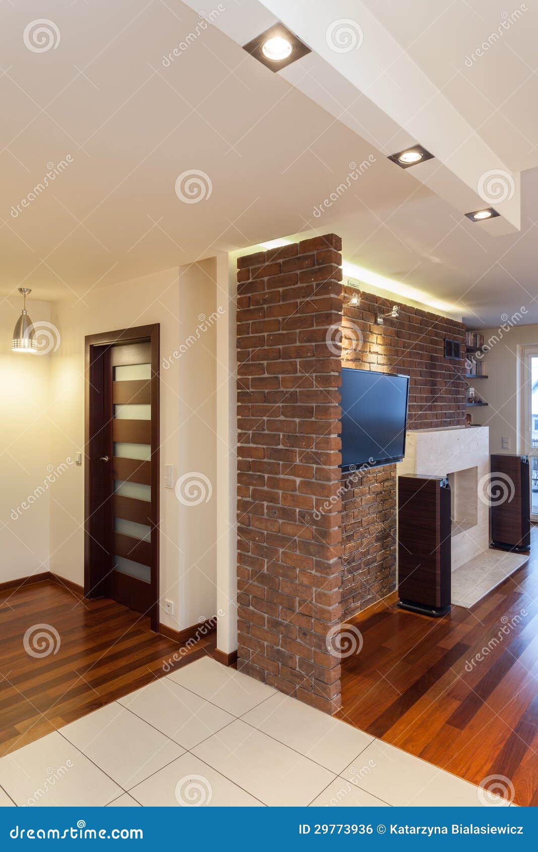 Spacious Apartment - Interior Stock Photo - Image of living, brick ...