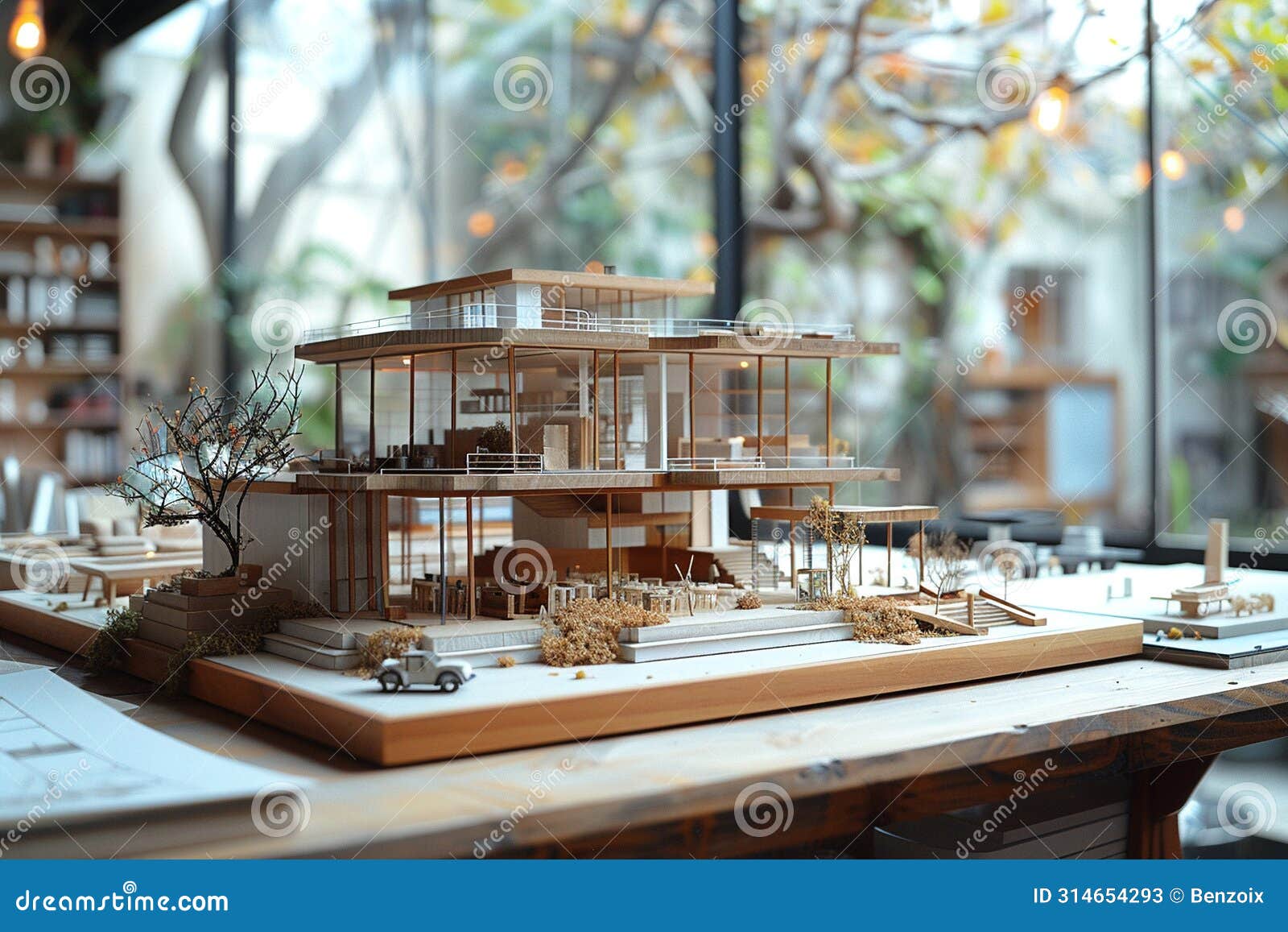 Spacious Architecture Firm with Models and Drafts in Motion Stock Image ...