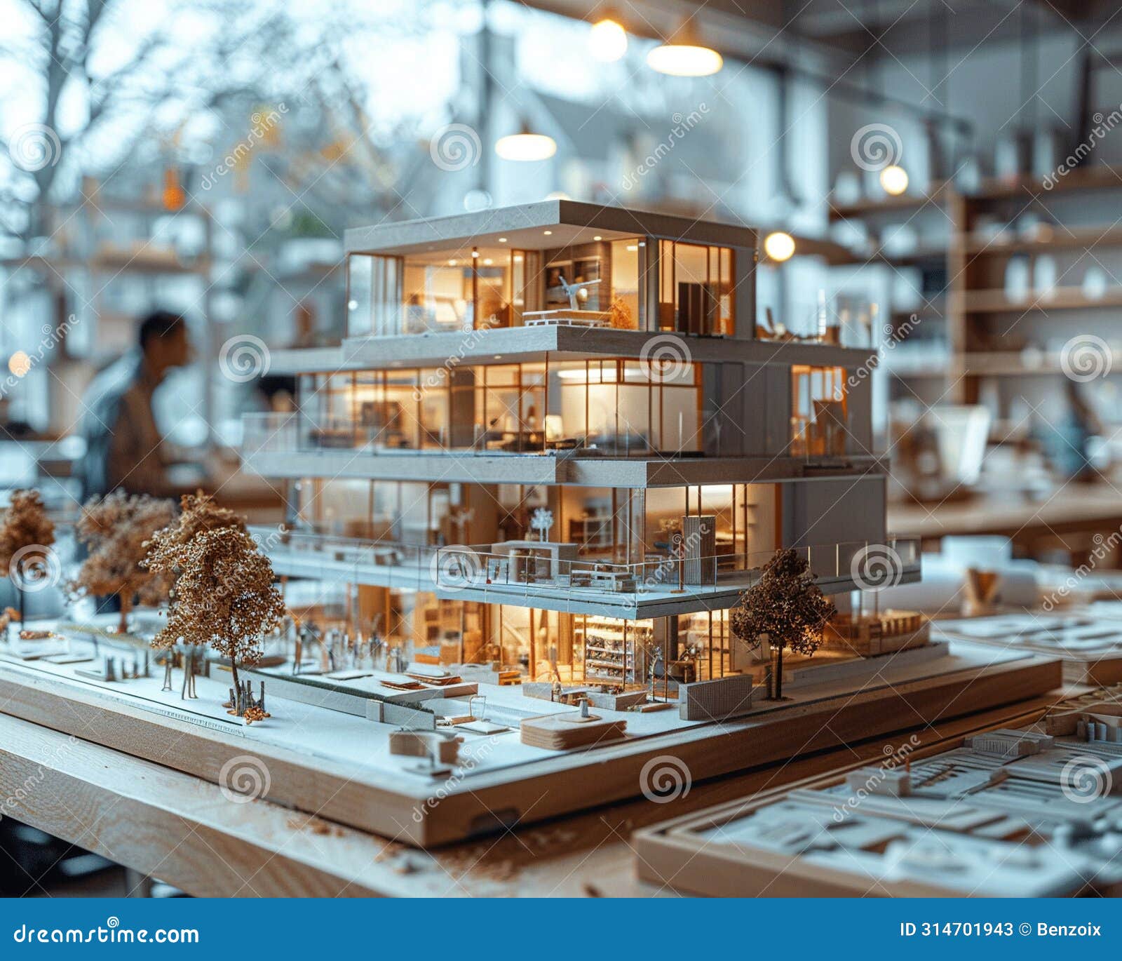 Spacious Architecture Firm with Models and Drafts in Motion Stock Image ...