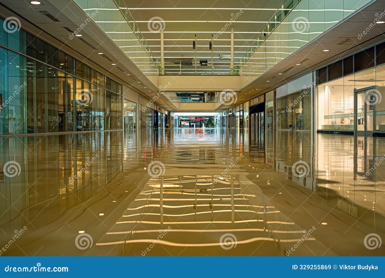 Spacious Atrium Interior Flooded by Ankle-deep Water, Reflecting High ...