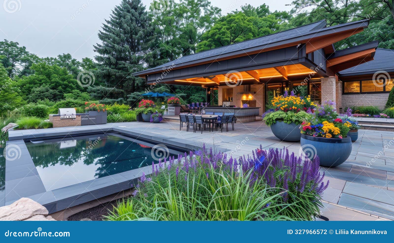 A Spacious Backyard Features a Large, Rectangular Swimming Pool with a ...
