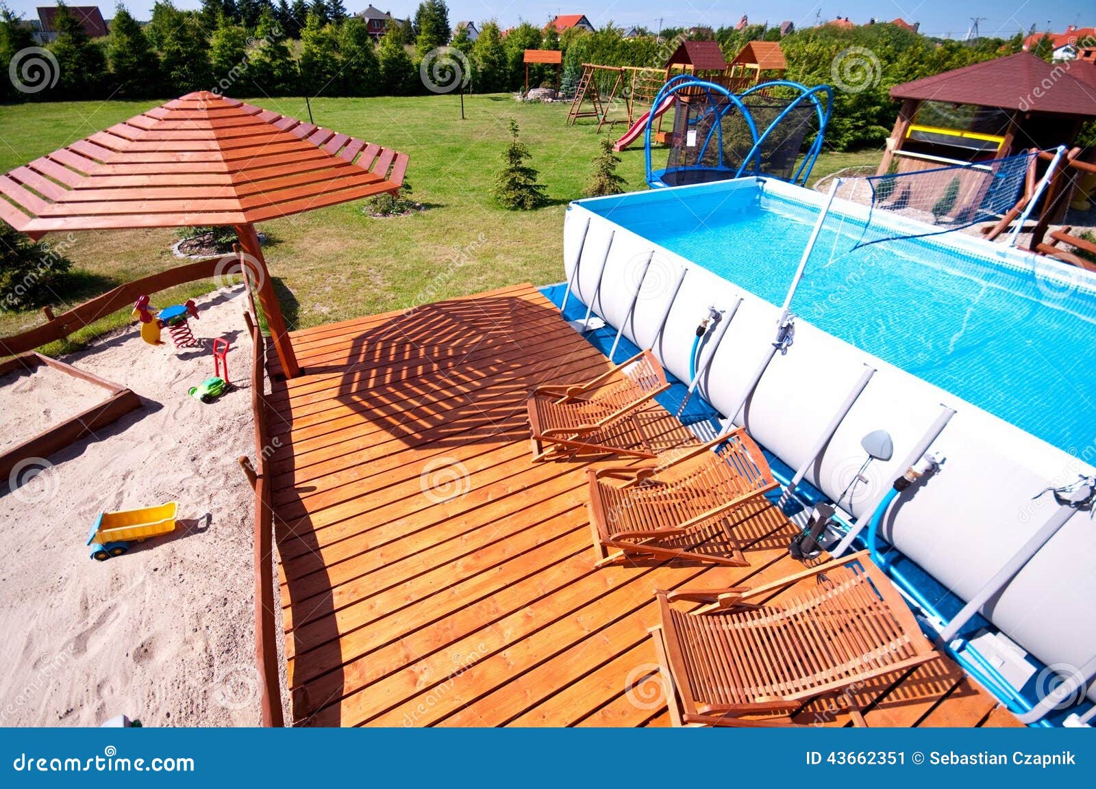 Spacious Backyard with Swimming Pool Stock Image - Image of blue, home ...