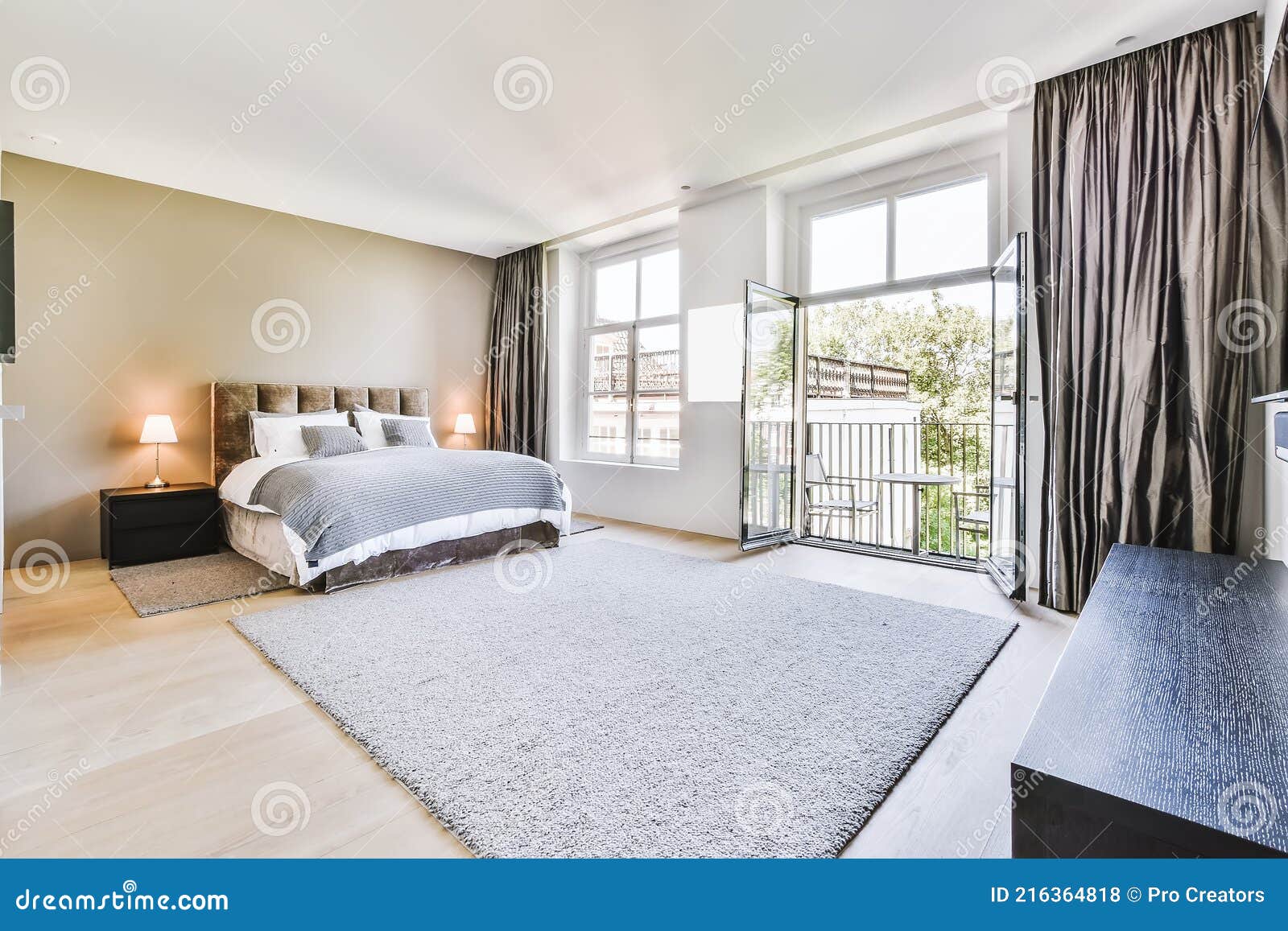 Spacious Bedroom in Modern Flat Stock Photo - Image of residential ...