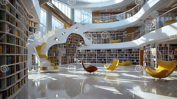 Spacious, Bright Library with Modern Design Stock Illustration ...