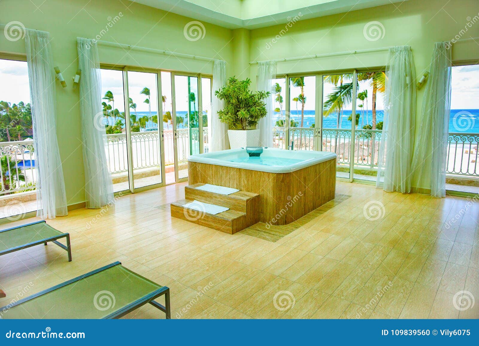 Spacious, Bright Veranda with Jacuzzi and Ocean Views Stock Photo ...