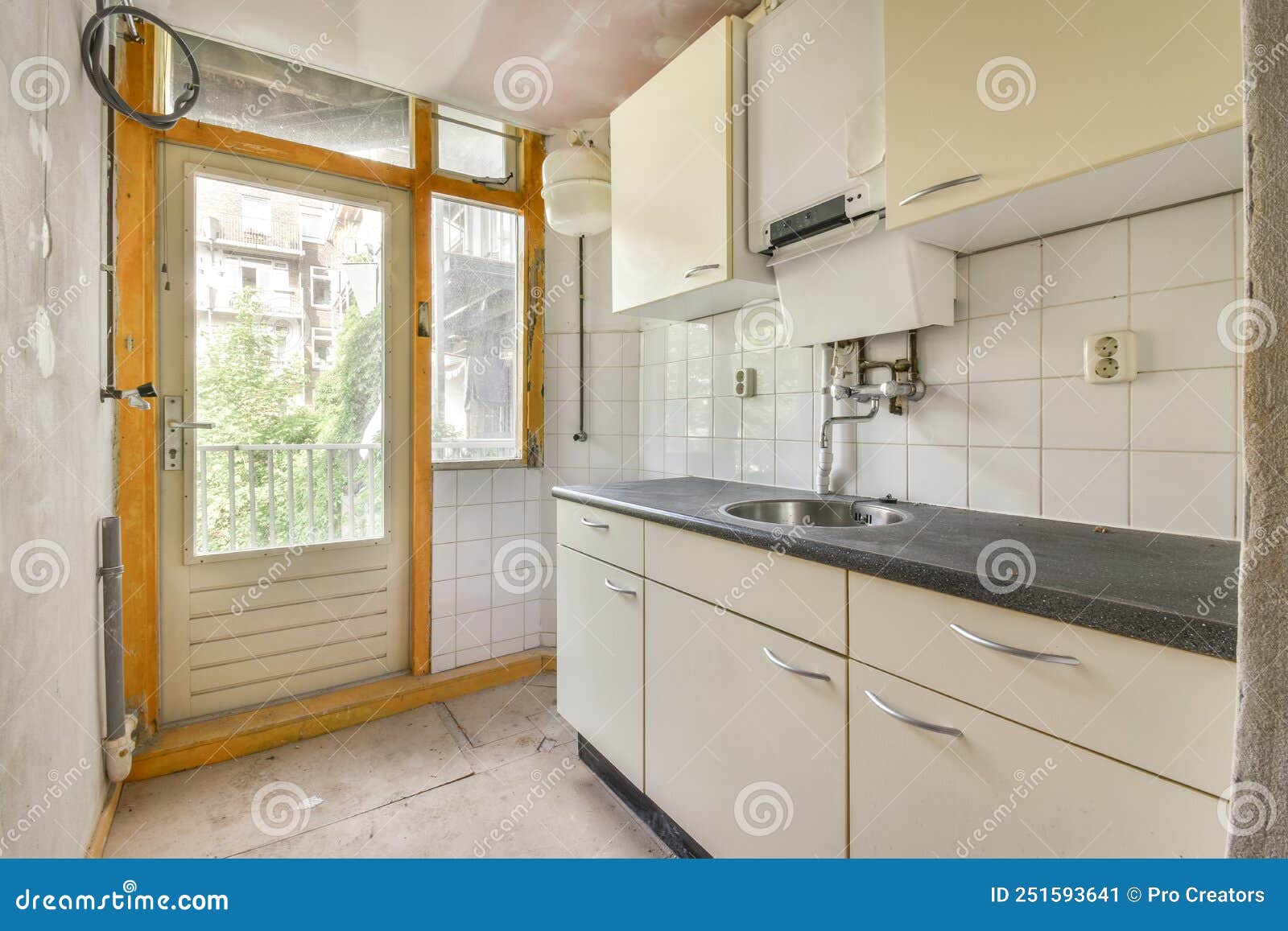 Spacious Bright White Kitchen with Corridor Stock Image - Image of oven ...