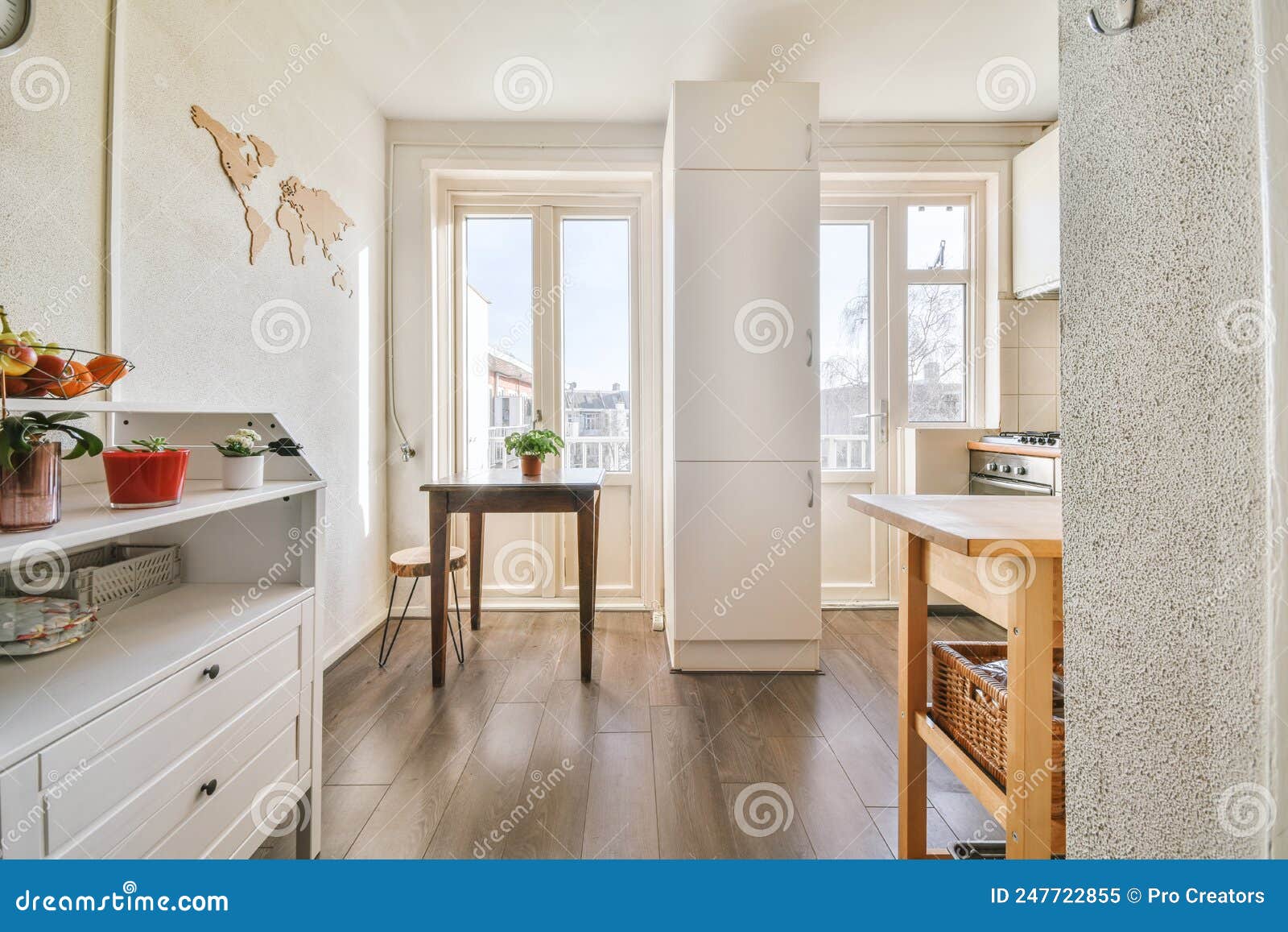 Spacious Bright White Kitchen with Windows Stock Image - Image of home ...