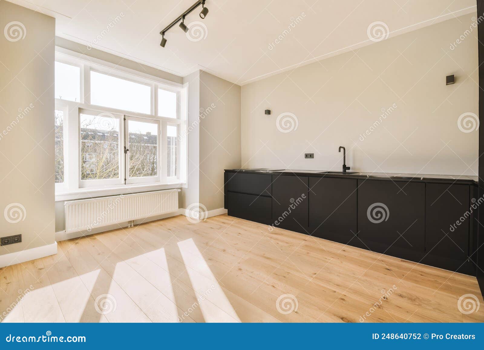 Spacious Bright White Kitchen with Windows Stock Photo - Image of ...