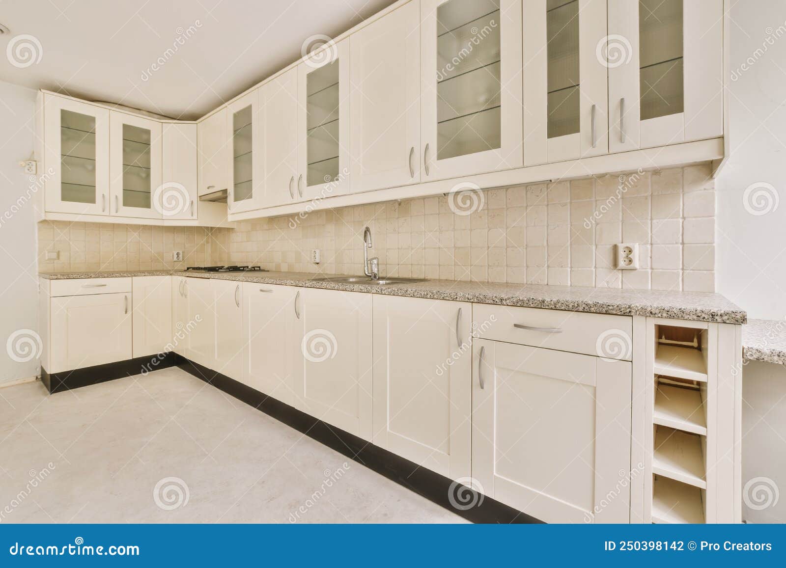 Spacious Bright White Kitchen with Windows Stock Photo - Image of ...