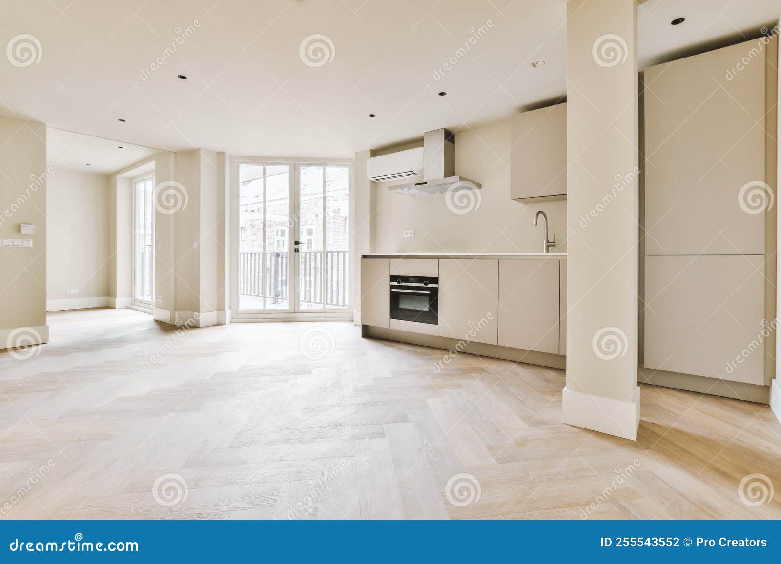 Spacious Bright White Kitchen with Windows Stock Photo - Image of ...