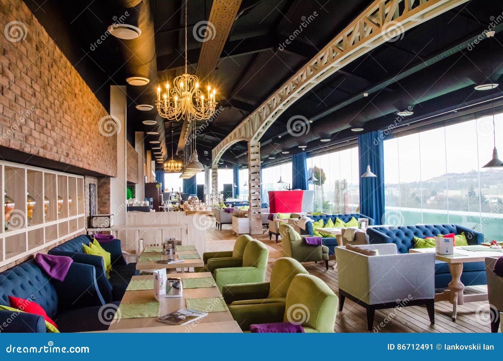 The Spacious Cafe with Beautiful Views and Large Panoramic Windows ...