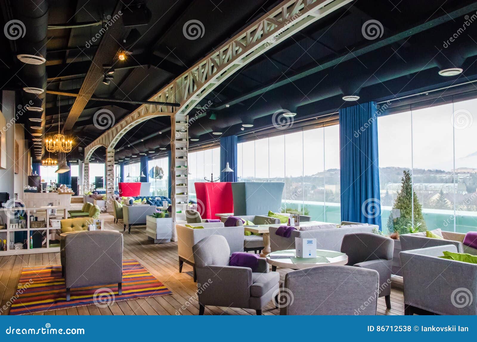 The Spacious Cafe with Beautiful Views and Large Panoramic Windows ...