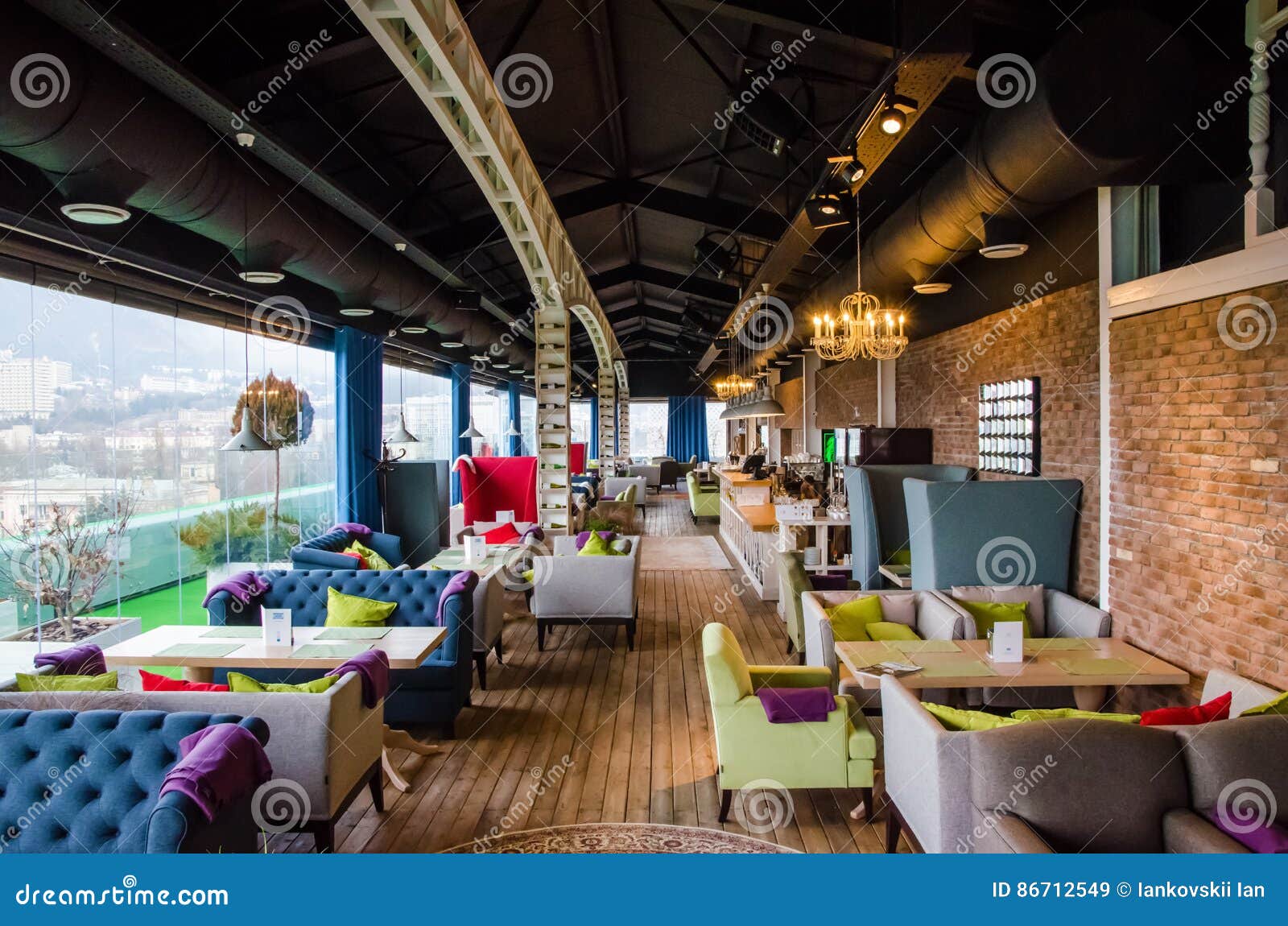 The Spacious Cafe with Beautiful Views and Large Panoramic Windows ...