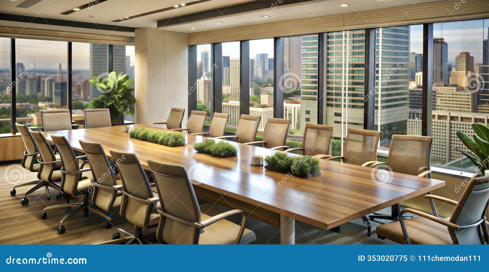 Spacious Corporate Meeting Room with Panoramic Urban View and Seating ...