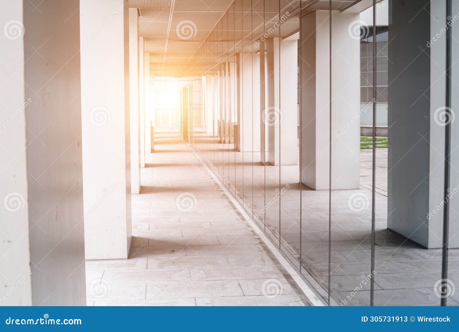 Spacious Corridor of a Modern Building with Columns Stock Image - Image ...