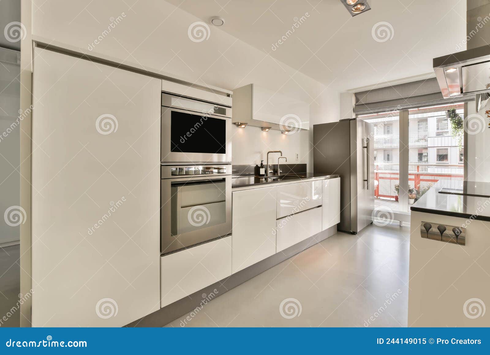 Spacious and Cozy Open-plan Kitchen Stock Image - Image of marble ...