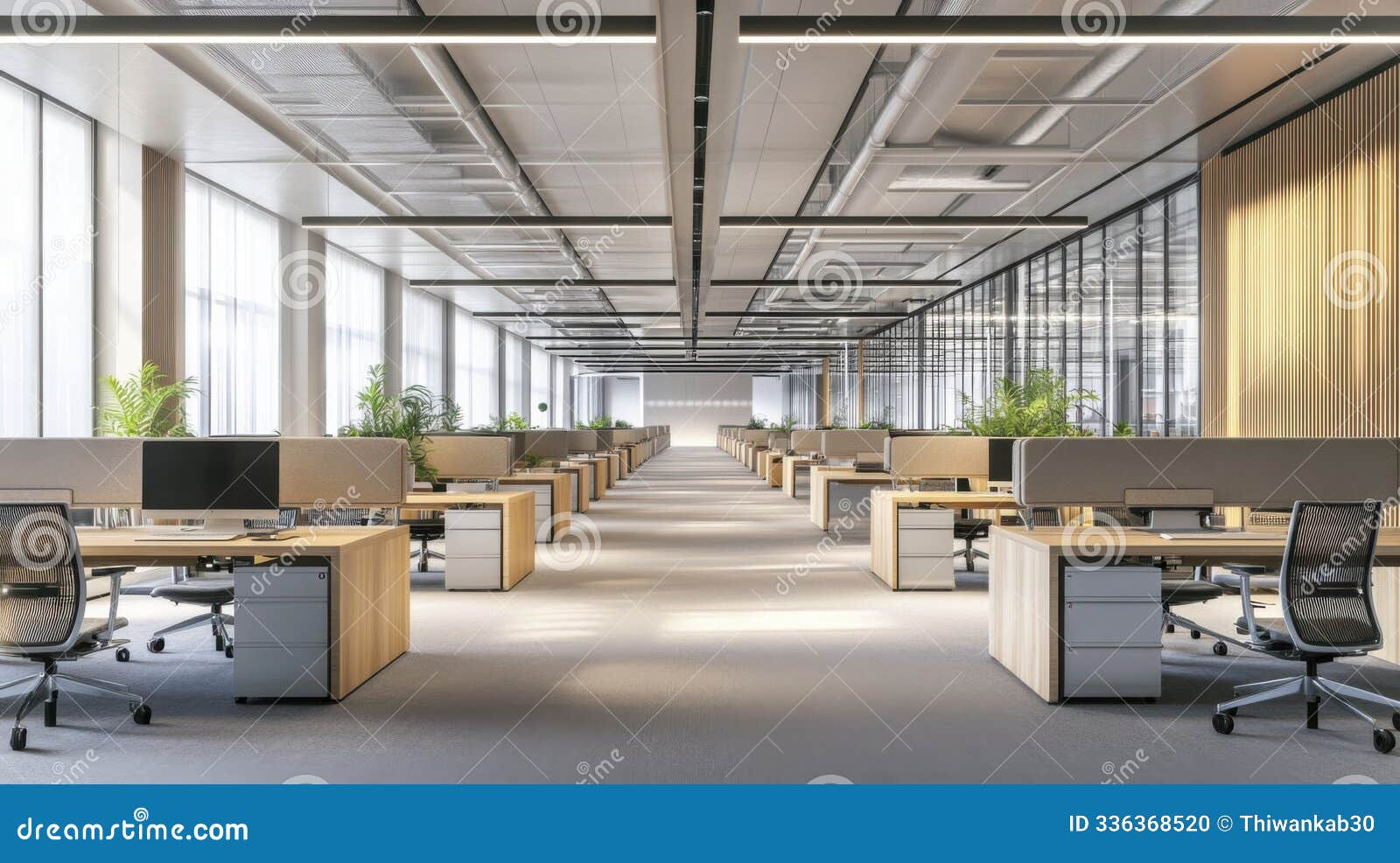 Spacious Design: an Overview of a Large Open Office Stock Photo - Image ...