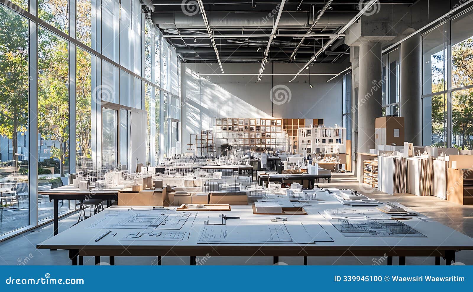 A Spacious Design Studio with Large Floor-to-ceiling Windows. Stock ...