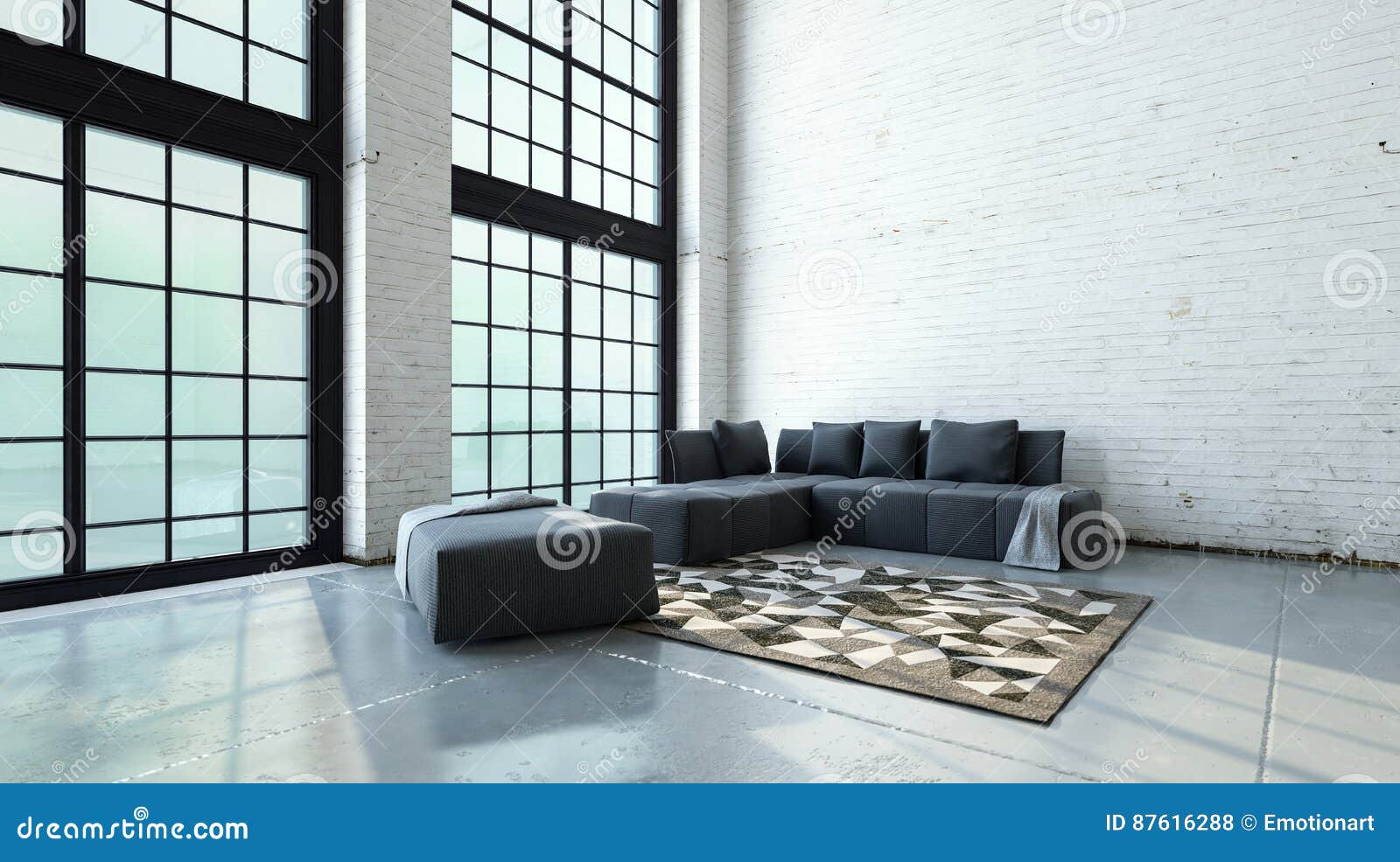 Spacious Double Volume Living Room Interior Stock Illustration ...