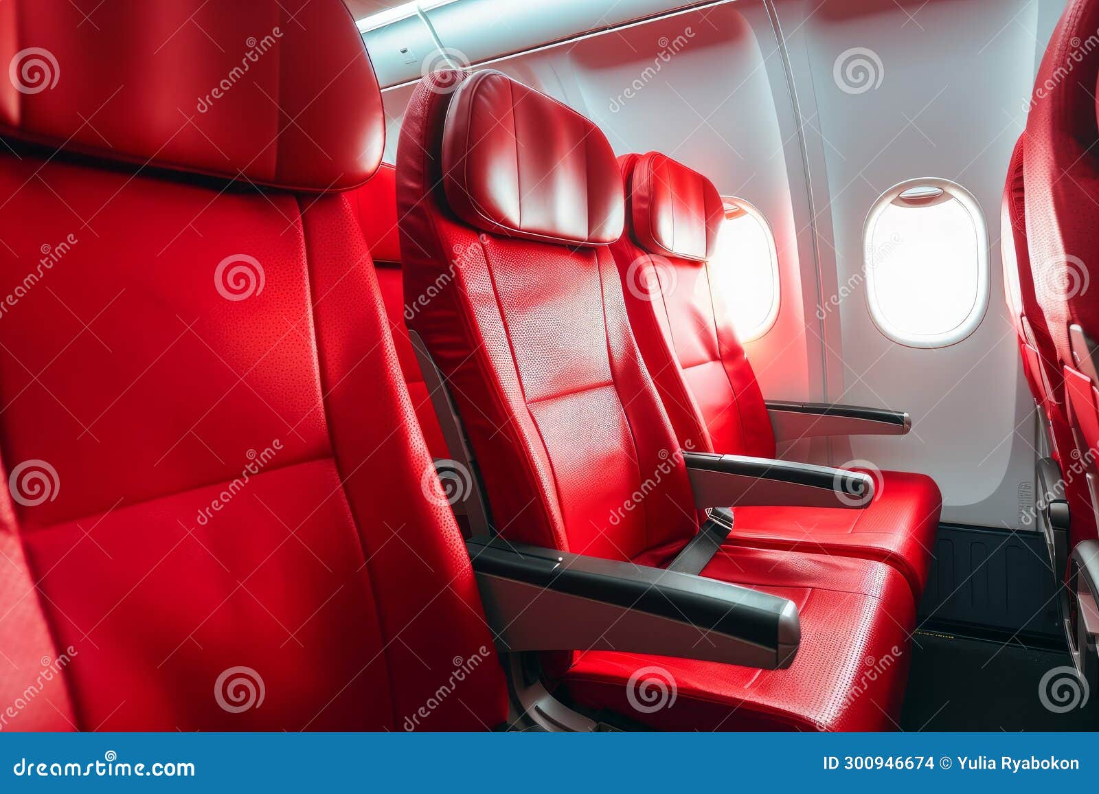 Spacious Empty Aircraft Red Interior. Generate Ai Stock Photo - Image ...