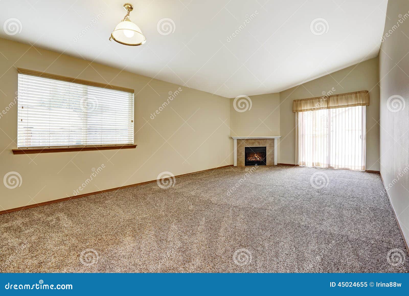 Spacious Empty Living Room with Fireplace Stock Image - Image of real ...