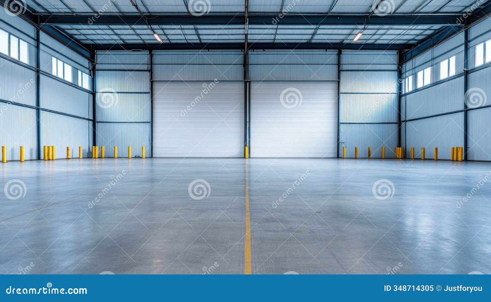 Spacious Empty Modern Warehouse with Roller Shutter Doors Stock ...