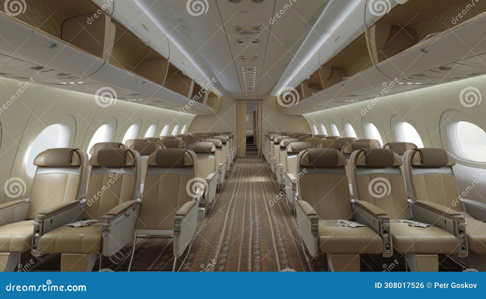 Passenger Airplane Cabin with Rows of Seats Stock Photo - Image of ...