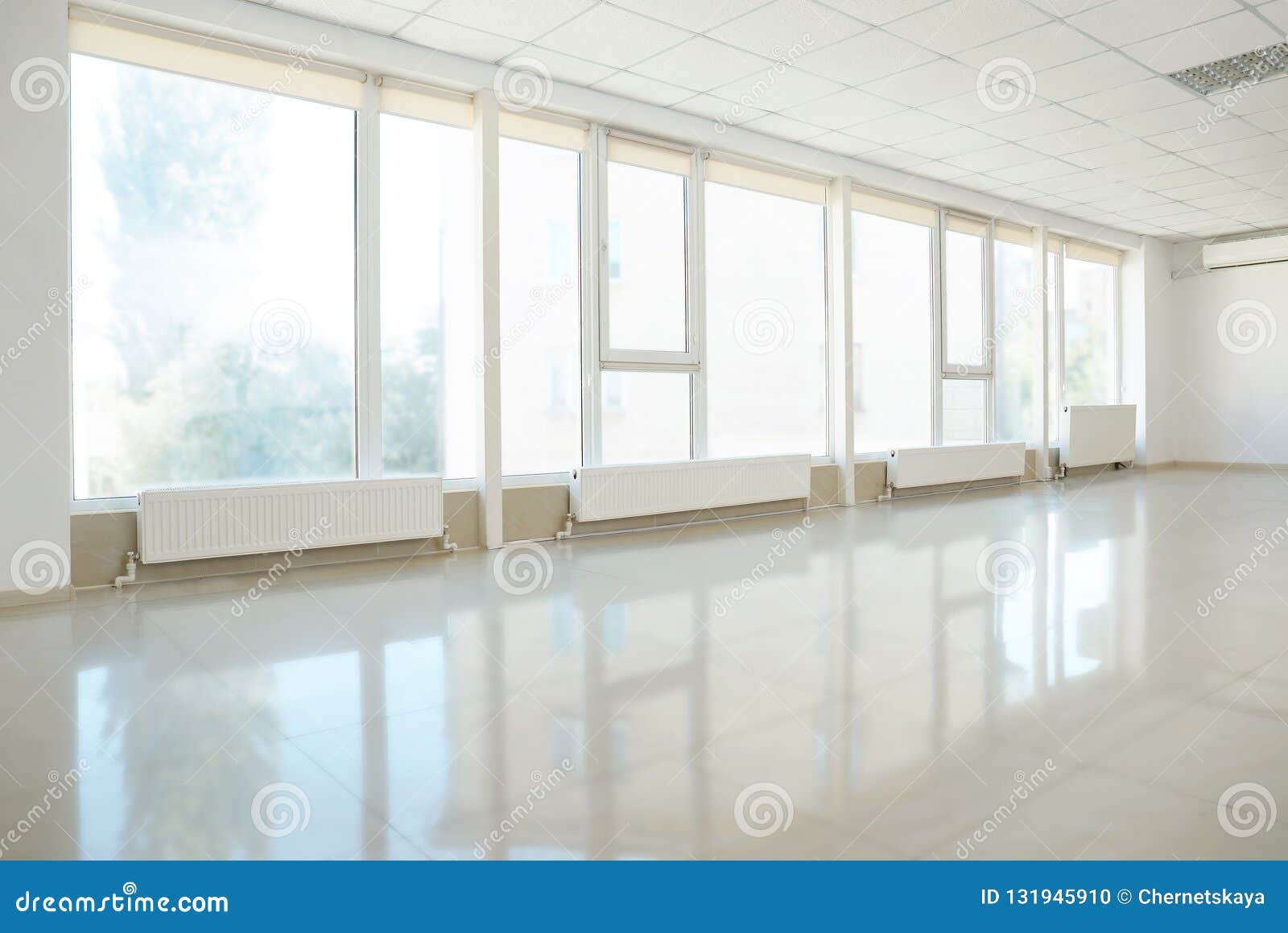 Spacious Empty Room with Large Windows Stock Photo - Image of floor ...