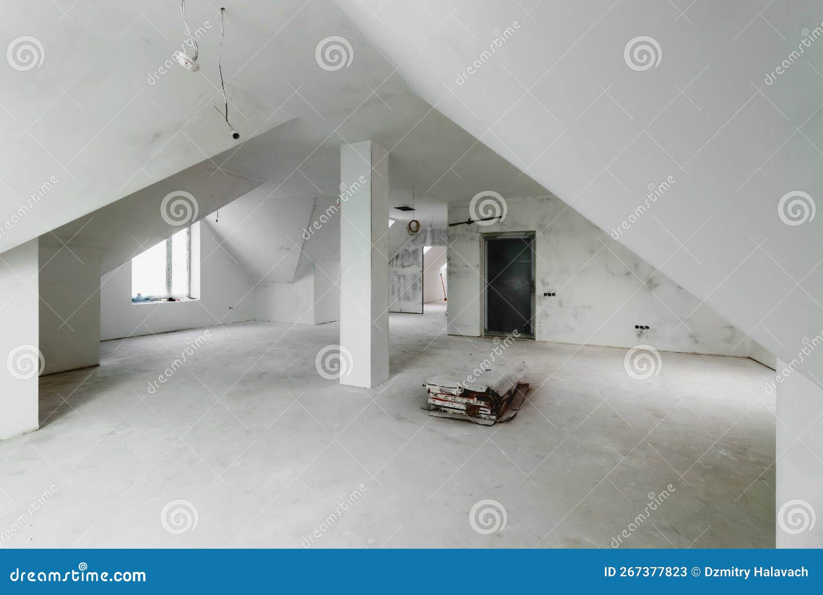Spacious Empty Rooms in the Attic Floor after Filling Out the Work on ...