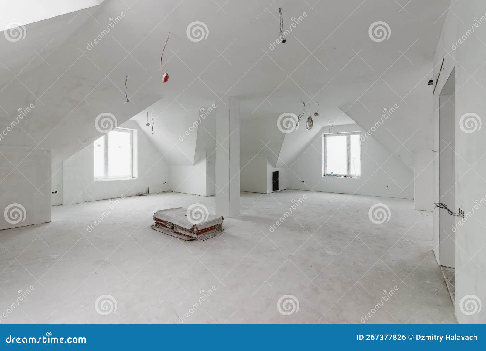 Spacious Empty Rooms in the Attic Floor after Filling Out the Work on ...