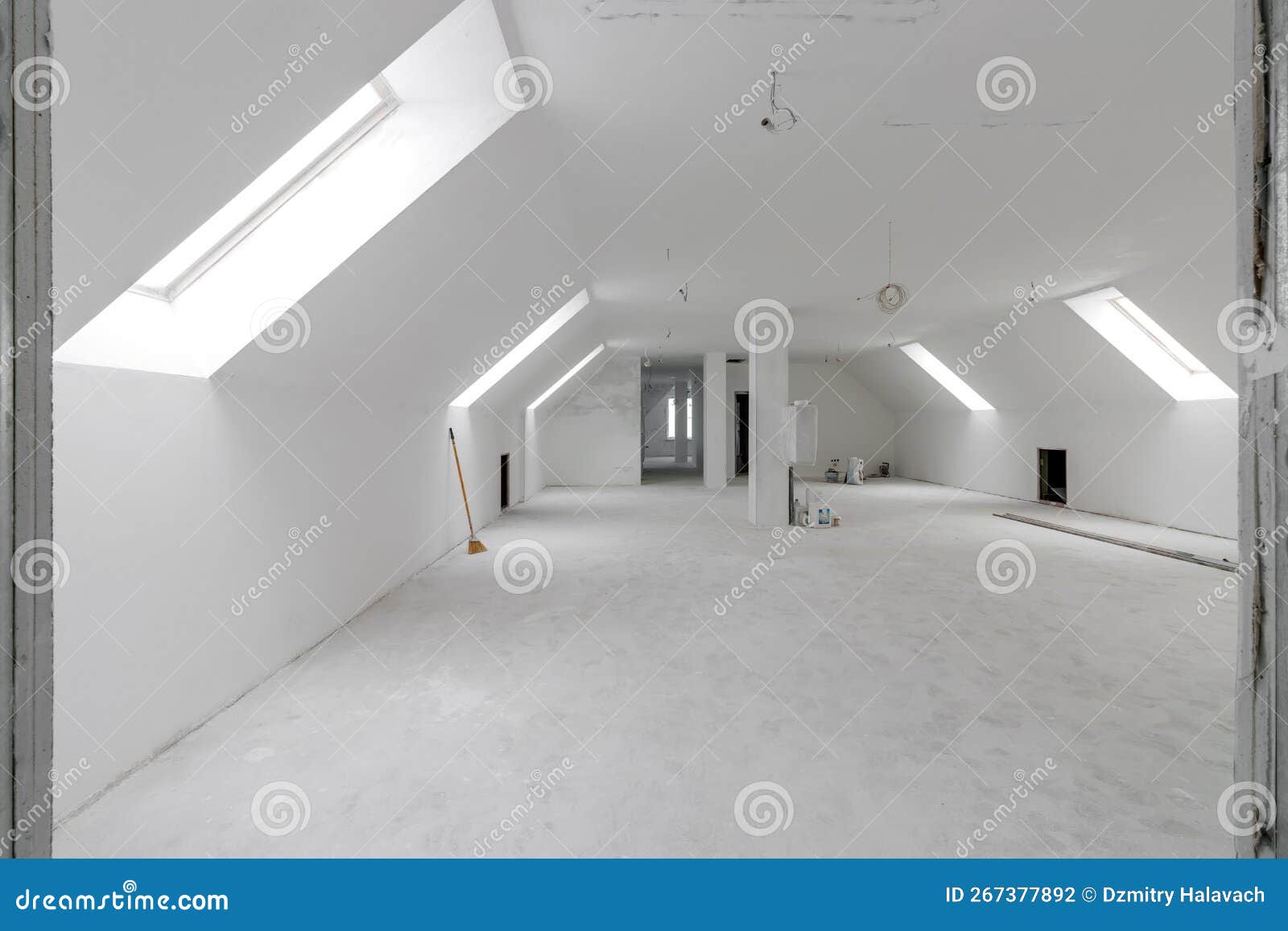 Spacious Empty Rooms in the Attic Floor after Filling Out the Work on ...
