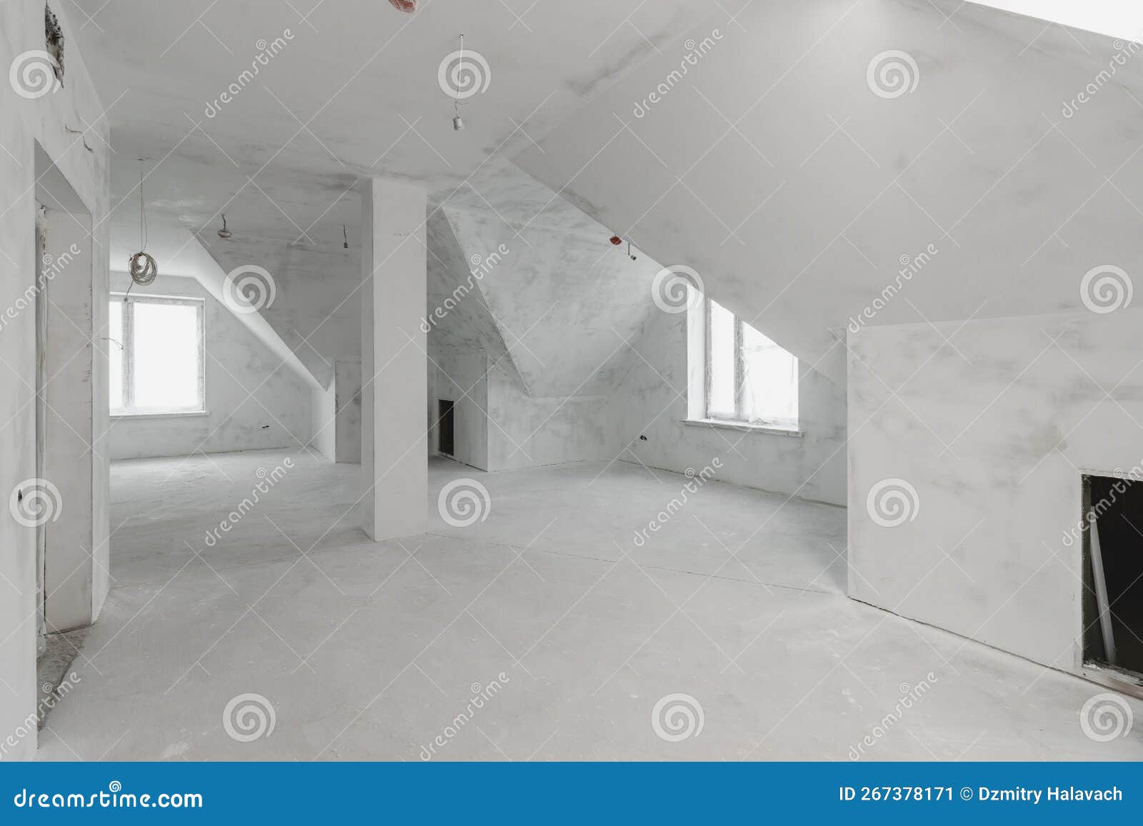 Spacious Empty Rooms in the Attic Floor after Filling Out the Work on ...
