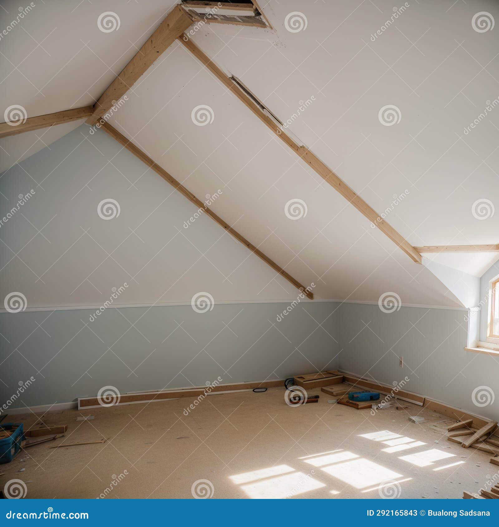 Spacious Empty Rooms in the Attic Floor after Filling Out the Work on ...