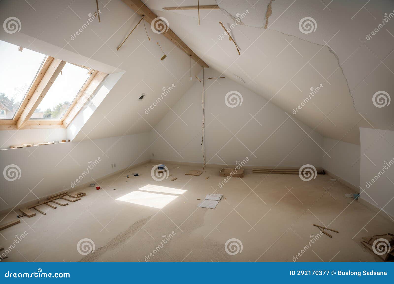 Spacious Empty Rooms in the Attic Floor after Filling Out the Work on ...