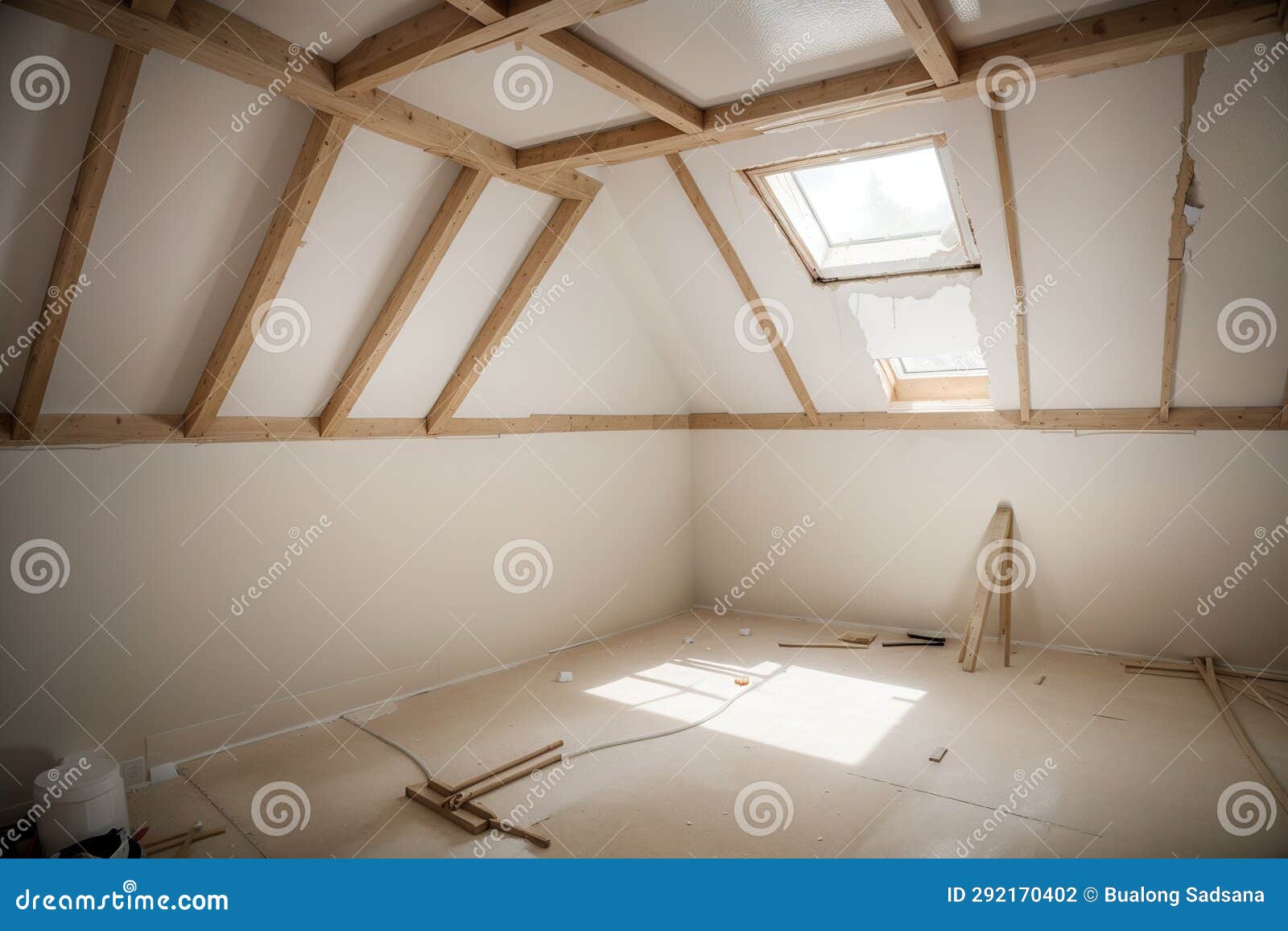 Spacious Empty Rooms in the Attic Floor after Filling Out the Work on ...