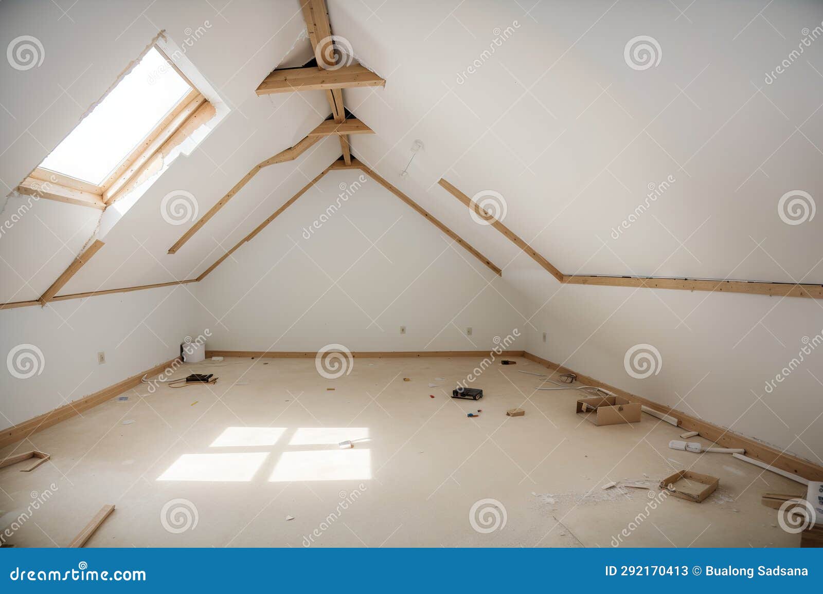 Spacious Empty Rooms in the Attic Floor after Filling Out the Work on ...