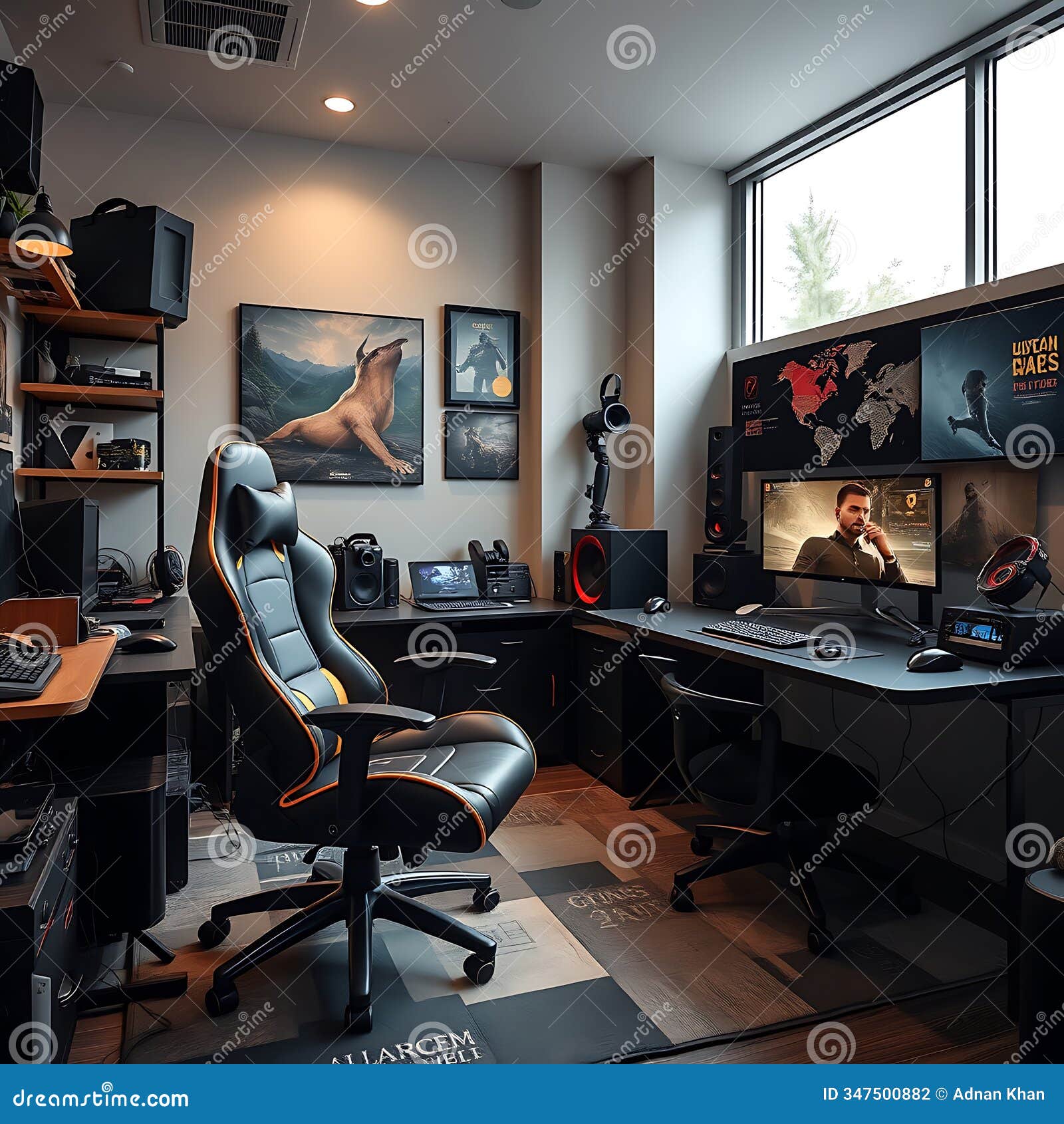 A Spacious Gaming Den with a Custom Designed Gaming Chair and a Gaming ...