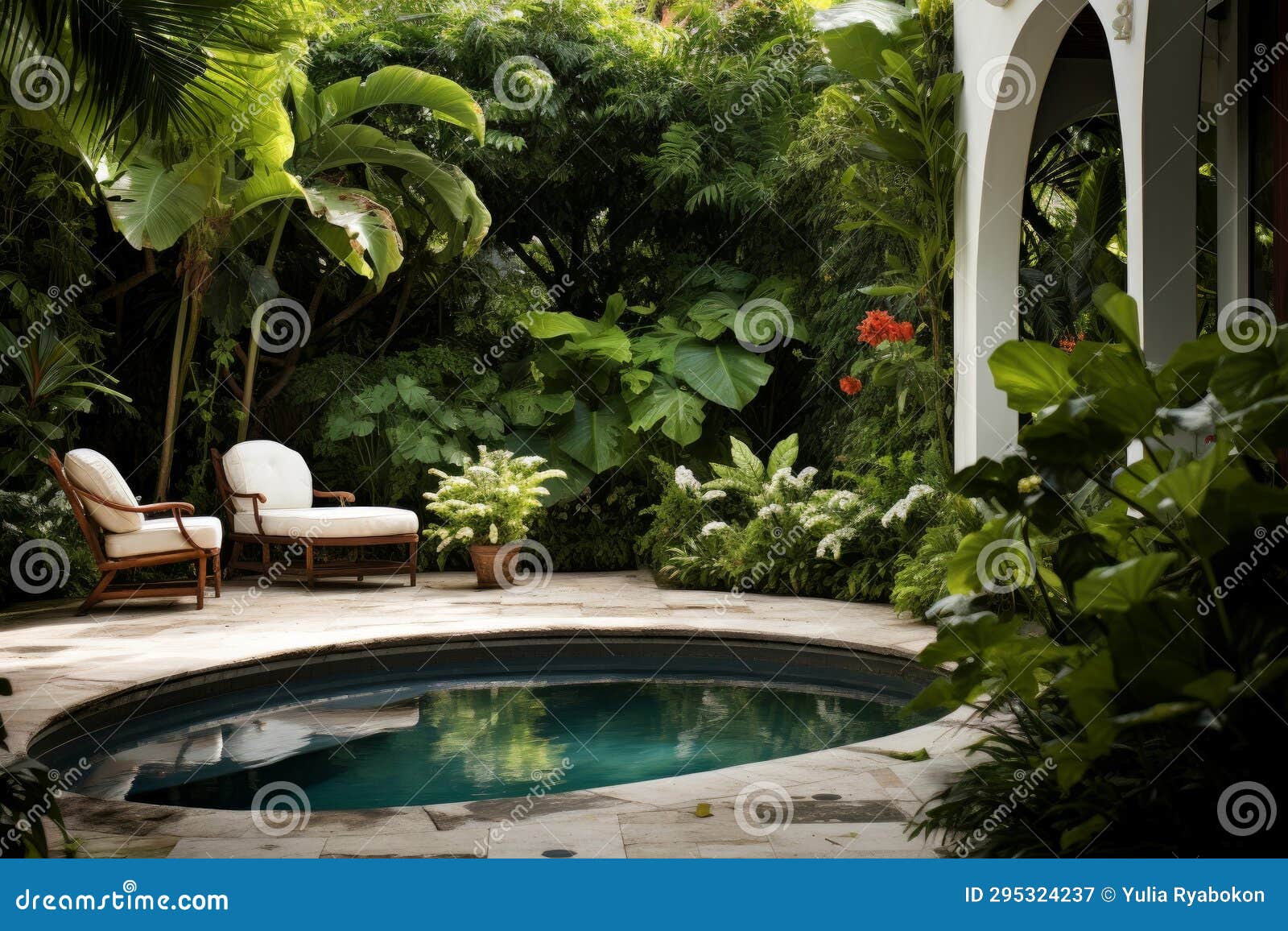Terrace By The Pool With Sun Loungers Near The Modern House Stock ...