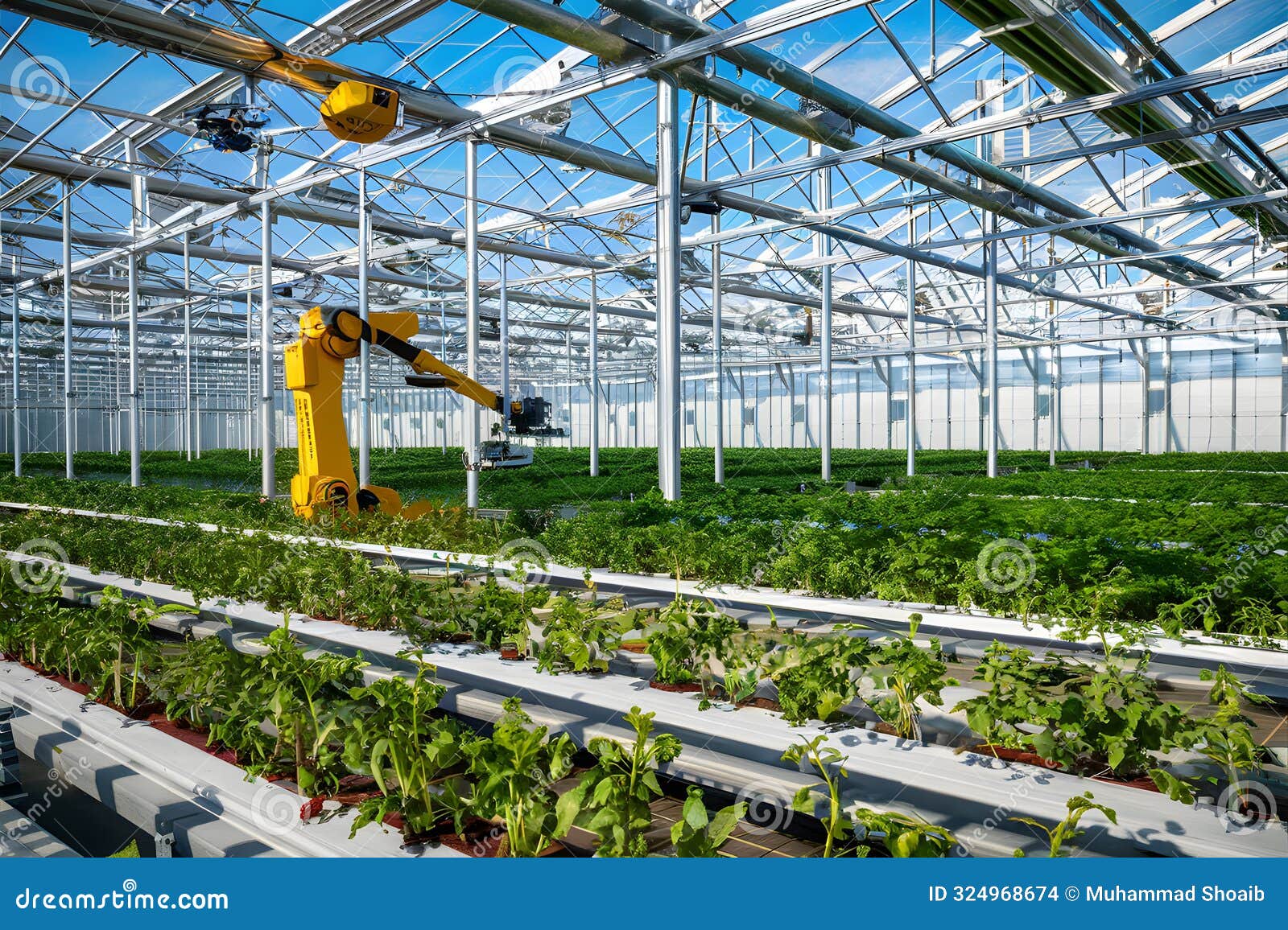 Spacious High Tech Greenhouse Young Plants, Metallic Framework, Robotic ...