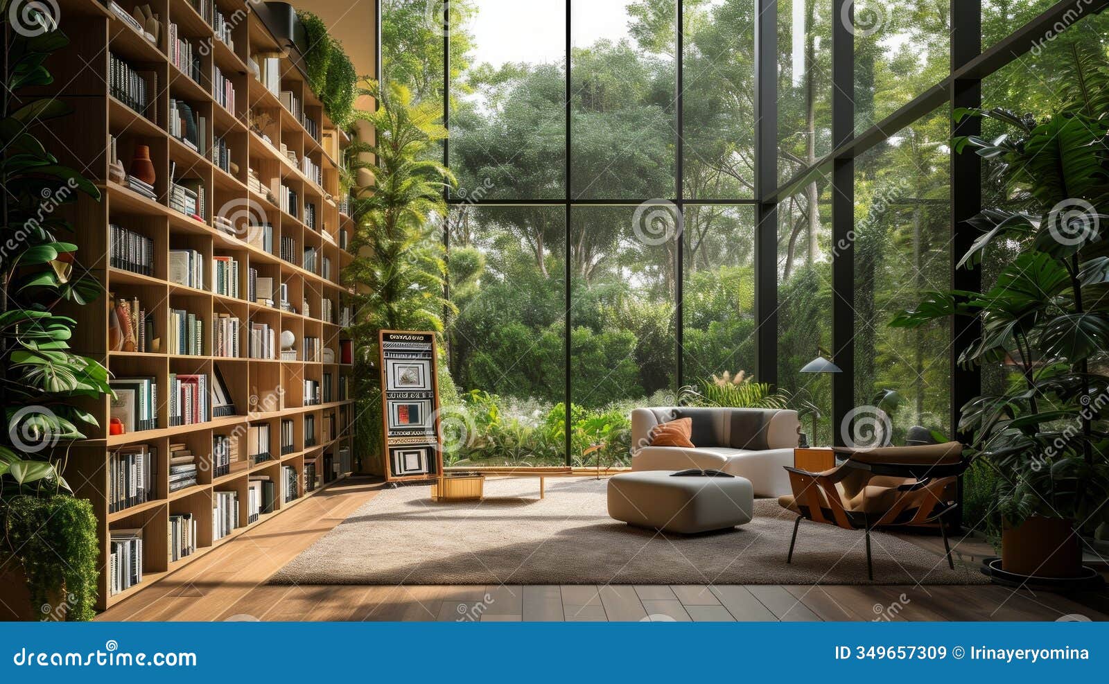 Spacious Home Library with Biophilic Design Elements Stock Image ...