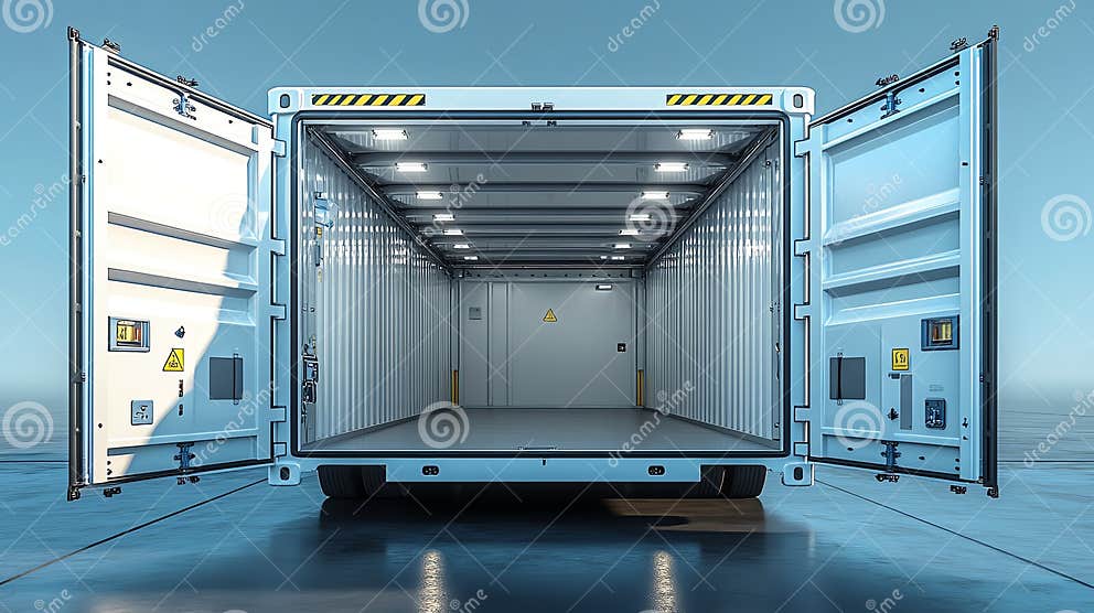 A Spacious Industrial Container with Open Doors, Ready for Loading and ...
