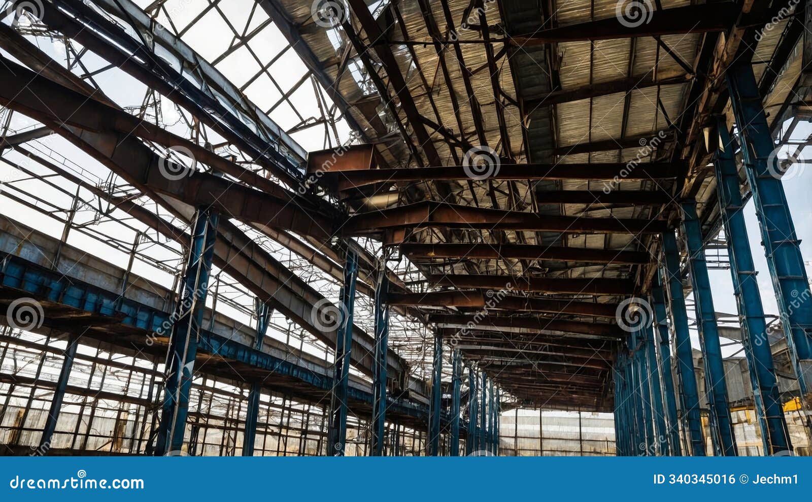 A Spacious Industrial Warehouse Featuring Blue Steel Beams and High ...