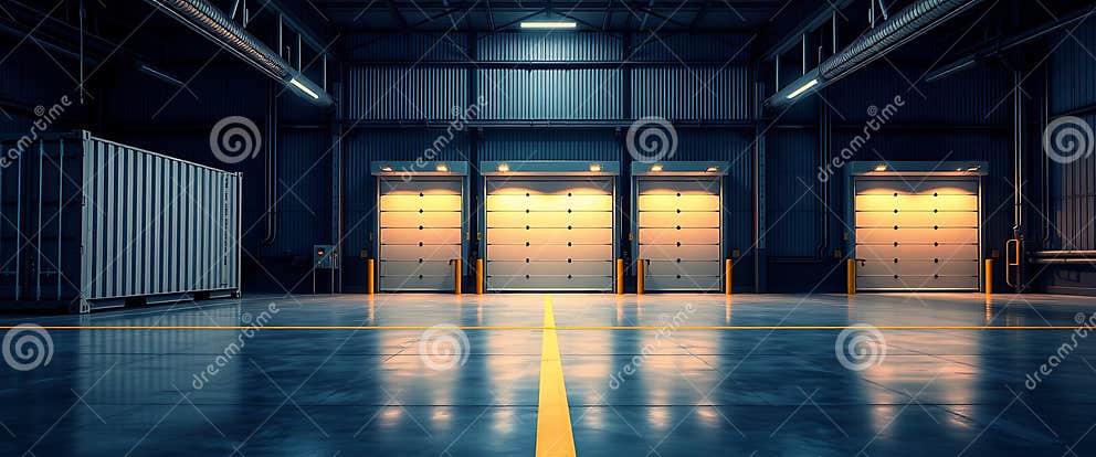 Spacious Industrial Warehouse Interior Featuring Multiple Loading Bays ...
