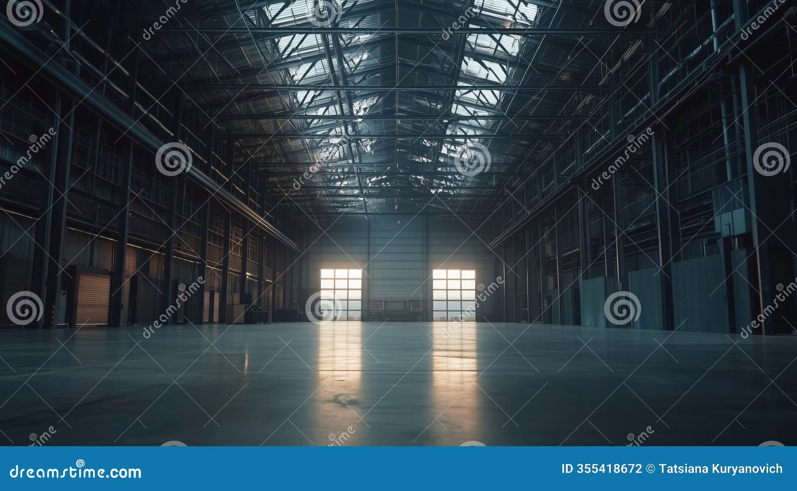 Spacious Industrial Warehouse Interior with Large Windows, High ...