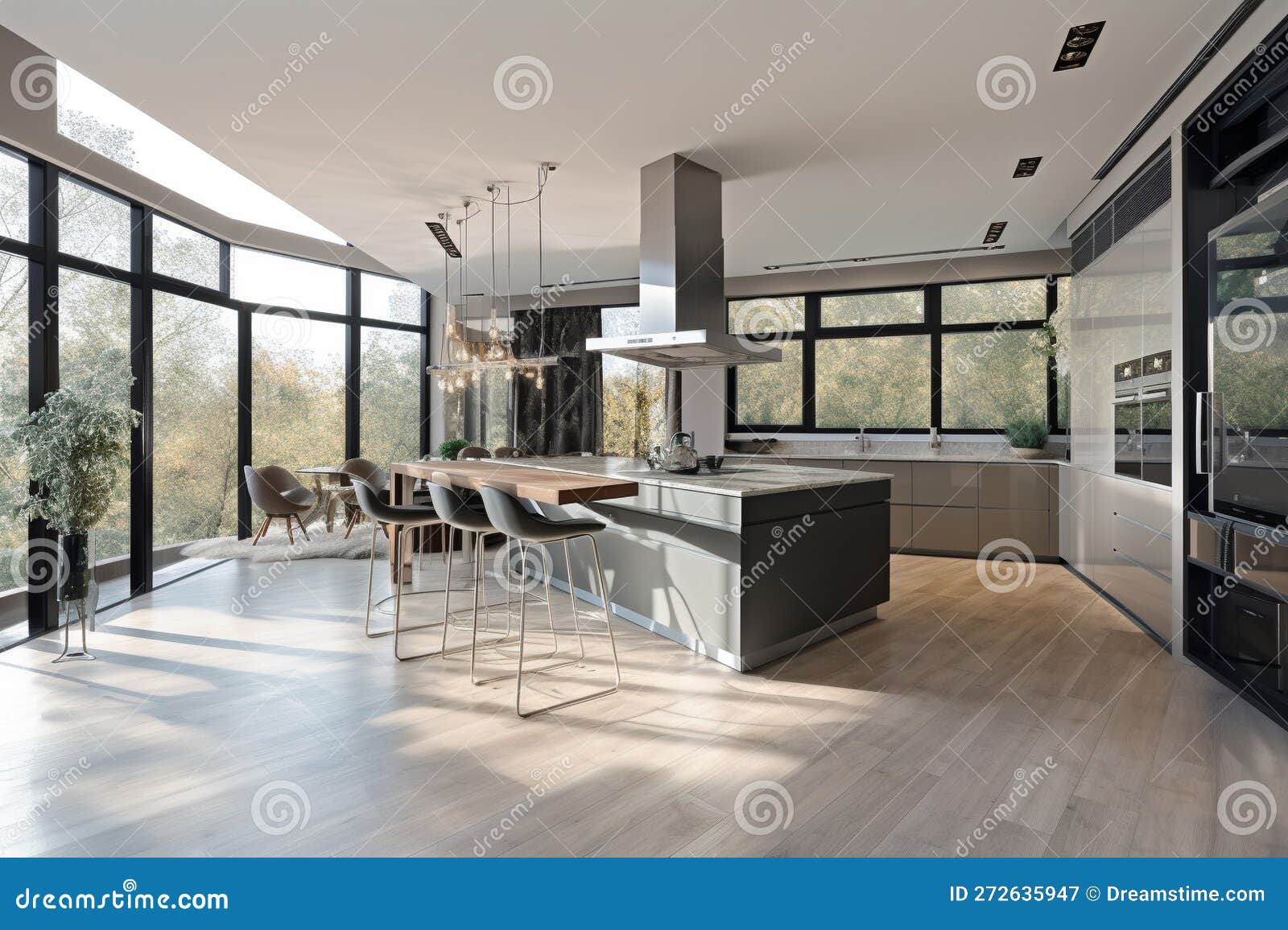Spacious Kitchen in Modern Style, Brightly Lit by the Sun. AI Genarated ...