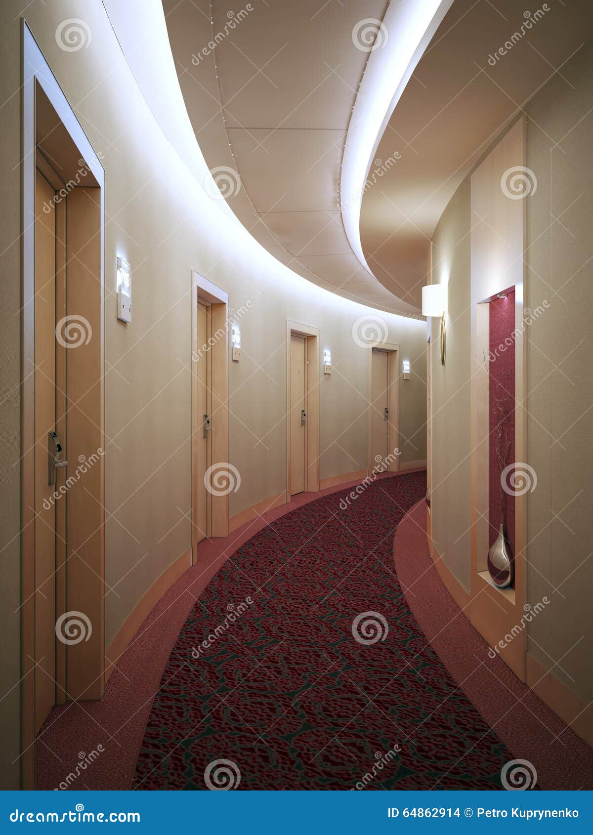 Spacious Light Hotel Corridor in Modern Style Stock Photo - Image of ...